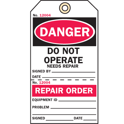 2-Part Production Status Tags - Repair Order|Seton Canada | Seton.ca