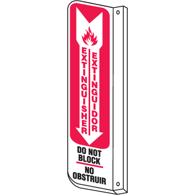 Bilingual Slim-Line 2-Way Extinguisher Do Not Block Signs | Emedco