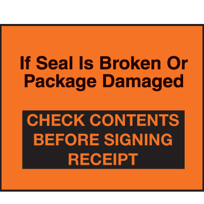 If Seal Is Broken Or Damaged Fluorescent Shipping Labels | Seton