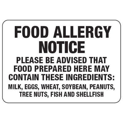 Food Allergy Notice - Food Allergy Signs | Emedco