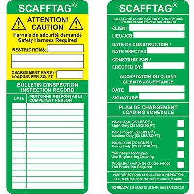 Scaffold Inspection French/English Scafftag Insert | Seton.ca