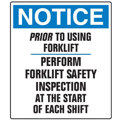 Notice Forklift Safety Inspection Sign | Seton Canada | Seton.ca