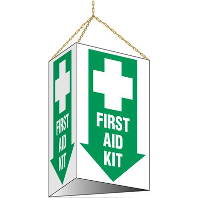 First Aid Kit 3-Sided Location Sign | Emedco