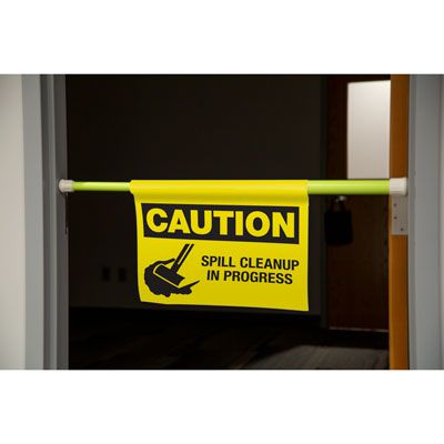 Caution Spill Cleanup In Progress Hanging Doorway Barricade Sign Kit ...