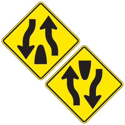 Reflective Warning Signs - Divided Highway (Symbol) | Emedco