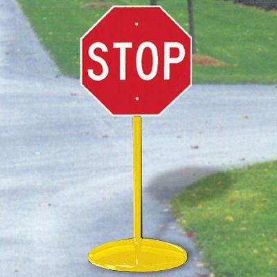 Adjustable Stanchion & Stop Sign Systems - Yellow | Emedco