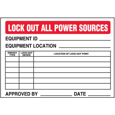 Lockout Labels - Lock Out All Power Sources | Emedco