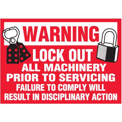 Lockout Labels - Warning Lock Out All Machinery | Emedco