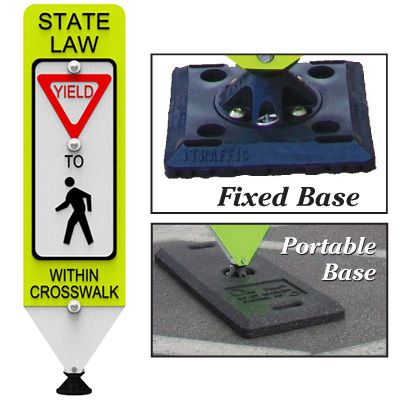 Yield Pedestrian Crossing Sign with Base - Spring-Back | Emedco