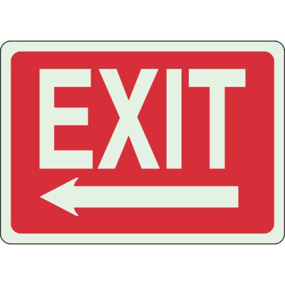 Glow in the Dark Exit Signs - Left Arrow | Emedco