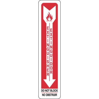 Bilingual Slim-Line Fire Extinguisher Do Not Block Signs | Emedco