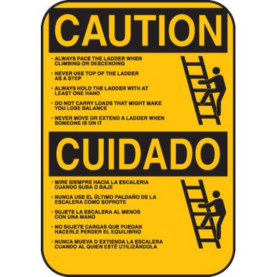 Caution: Bilingual Ladder Safety Rules Sign | Emedco