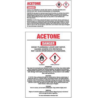 GHS Chemical Labels - Acetone, GHS Labels | Emedco