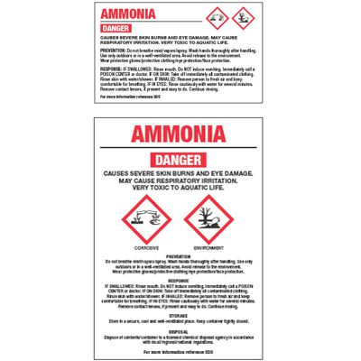 GHS Chemical Labels - Ammonia, GHS Labels | Emedco