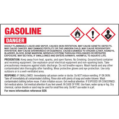 GHS Chemical Labels - Gasoline, GHS Labels | Emedco