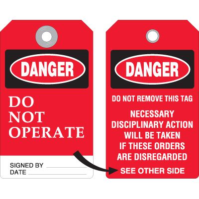 Do Not Operate Tags, Danger Do Not Operate Tags | Emedco