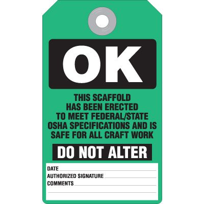 Scaffold OK Accident Prevention Tag | Emedco