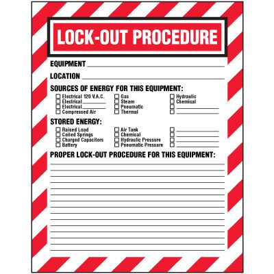 Pre-Printed Replacement Lock-Out Procedure Sign Inserts | Sign.com | Emedco