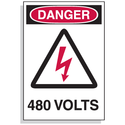 Lockout Hazard Labels - Danger 480 Volts w/ Graphic | Emedco