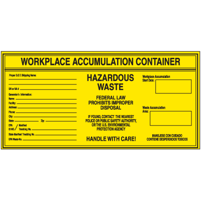 Hazardous Waste Labels - Workplace Accumulation Container | Emedco