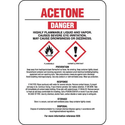 Chemical GHS Signs - Acetone, Chemical Hazard Sign | Emedco