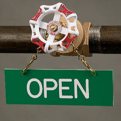 Open Valve Sprinkler Sign, Valve Signs, SHIPS FAST! | Seton | Seton