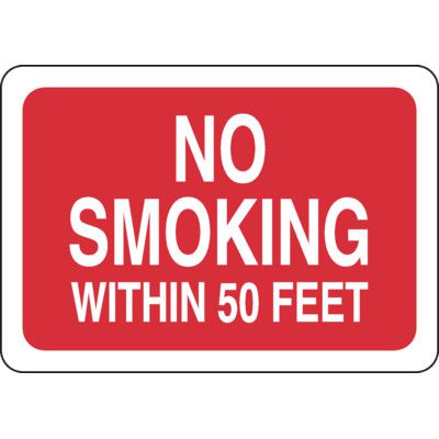 No Smoking Within 50 Feet Sign - White on Red | Emedco