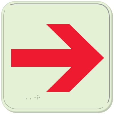 Glow In The Dark Right Arrow Braille Signs | Emedco