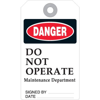 Do Not Operate Maintenance Department - Safety Tag | Seton