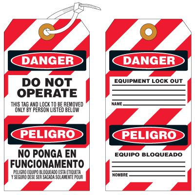 Bilingual Lockout Tagout Tags - Danger Do Not Operate | Emedco