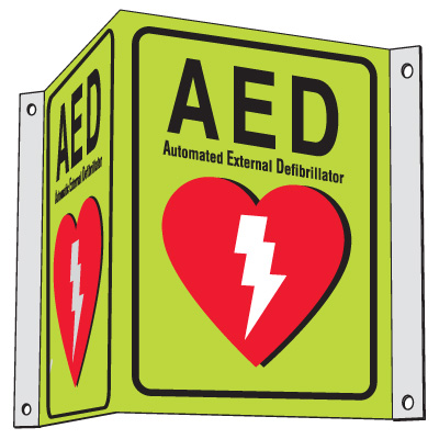 3-Way View Luminous AED Sign, AED Signs, AED Wall Sign | Seton