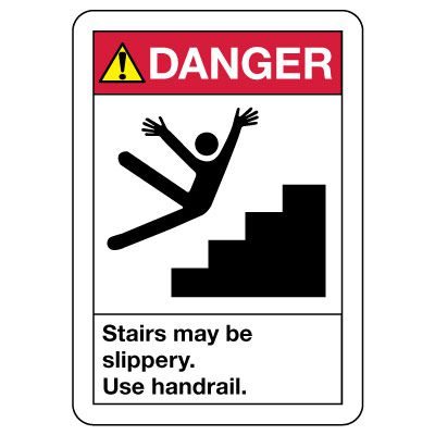 Danger Signs - Stairs May Be Slippery Use Handrail | Emedco