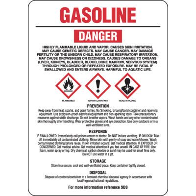 Chemical GHS Signs - Gasoline, Chemical Hazard Sign | Emedco