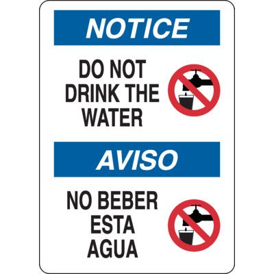 Bilingual Notice Do Not Drink The Water - Water Safety Signs | Emedco ...