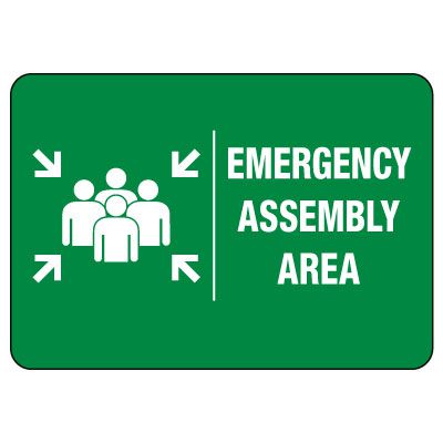 Emergency Assembly Area With Graphics Sign (Horizontal) | Seton