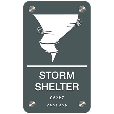Storm Shelter Sign with Tornado Symbol, Facility Signs | Emedco