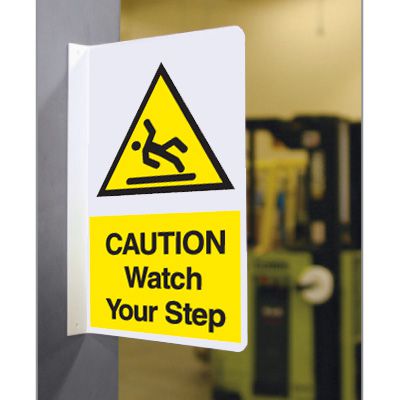 Double Faced Flanged Safety Signs - Caution Watch Your Step | Seton