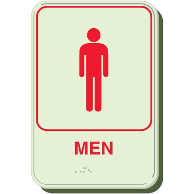 Glow In The Dark Men Braille Signs | Emedco