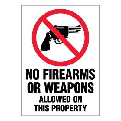 Super-Stik Signs - No Firearms Or Weapons Allowed | Emedco