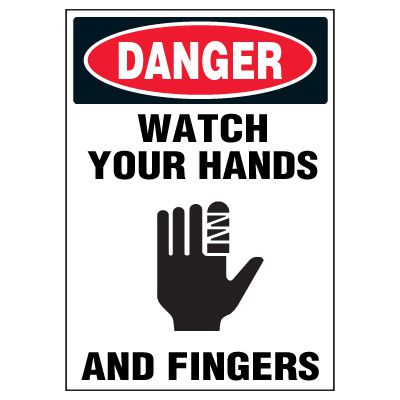 Machine Hazard Warning Markers - Danger Watch Your Hands And Fingers ...