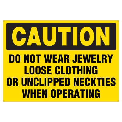 Caution Labels - Do Not Wear Jewelry | Emedco