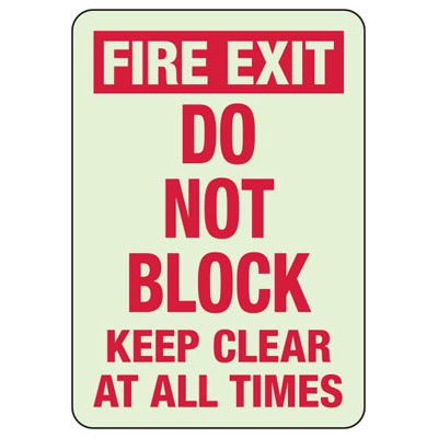 Fire Exit Do Not Block - Glow-In-The-Dark Exit Signs | Seton | Seton