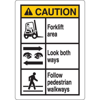 Caution Signs - Forklift Area Multi-Message Hazard | Emedco
