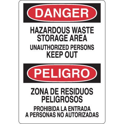 Bilingual Danger Signs - Hazardous Waste Storage | Emedco