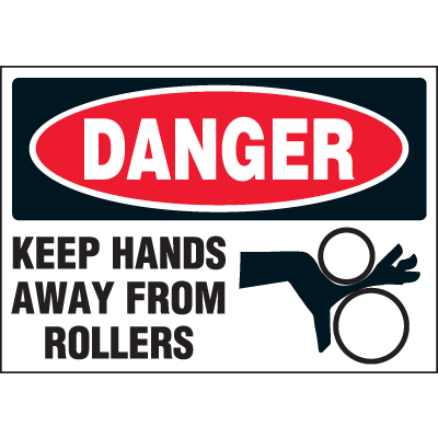 Machine Hazard Labels - Danger Keep Hands Away From Rollers | Emedco