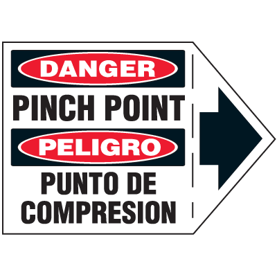 Machine Safety Arrow Labels - Bilingual - Danger Pinch Point | Seton