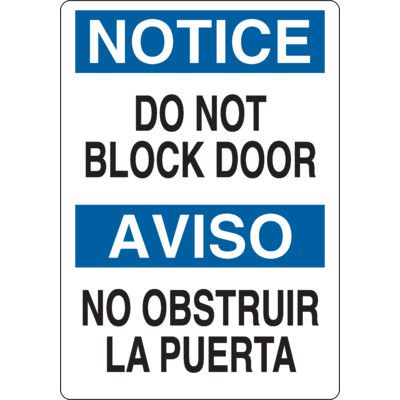 Bilingual Notice Signs - Do Not Block Door | Emedco