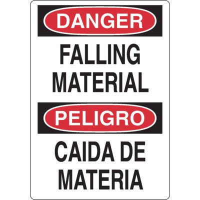 Bilingual Danger Falling Material Construction Signs, ANSI & OSHA ...
