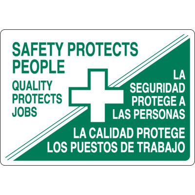 Bilingual Safety Protects Sign, Motivational Safety Reminder Signs | Emedco