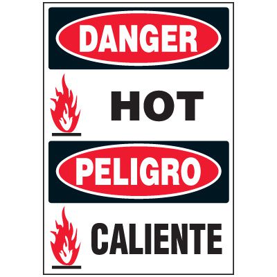 Bilingual Danger Labels-On-A-Roll - Hot | Emedco